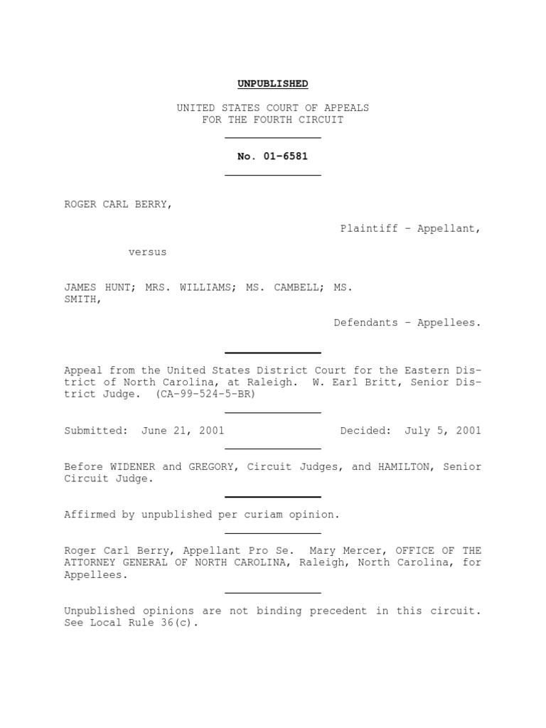 Berry v. Hunt, 4th Cir. (2001) | PDF
