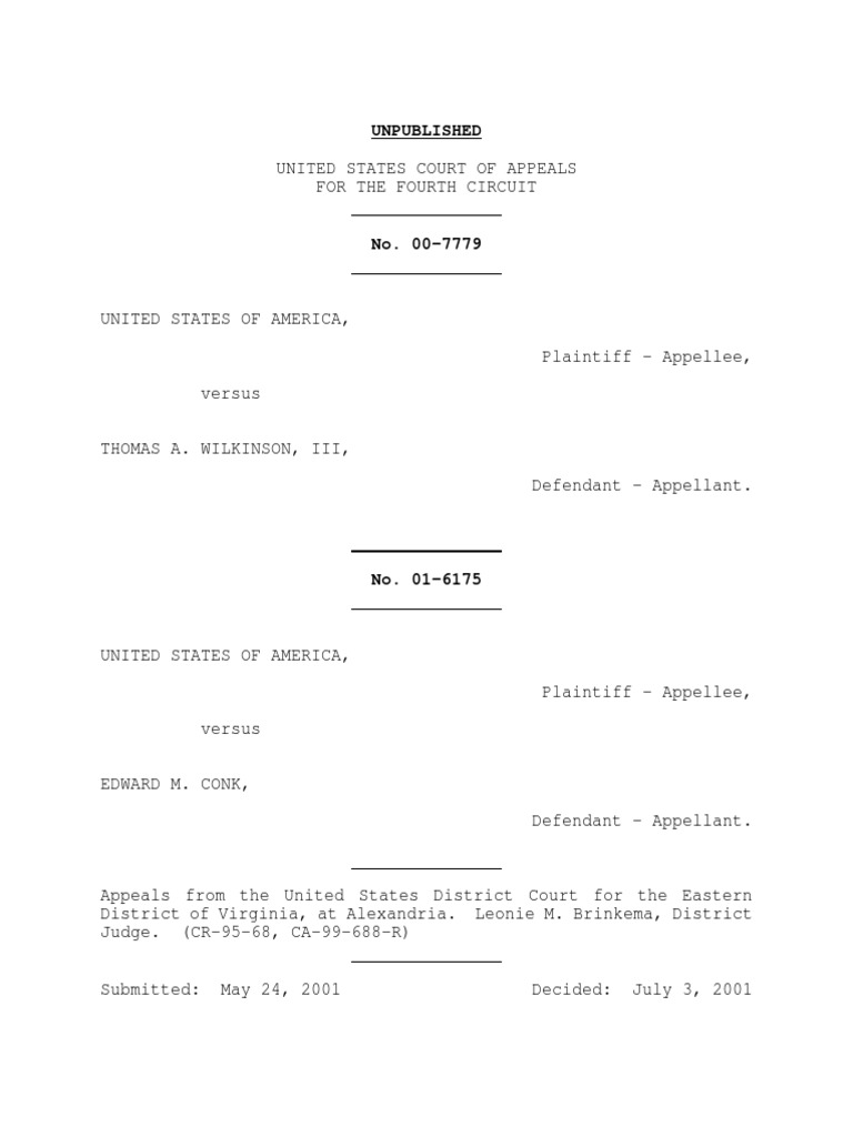 United States v. Wilkinson, 4th Cir. (2001) | PDF | Law
