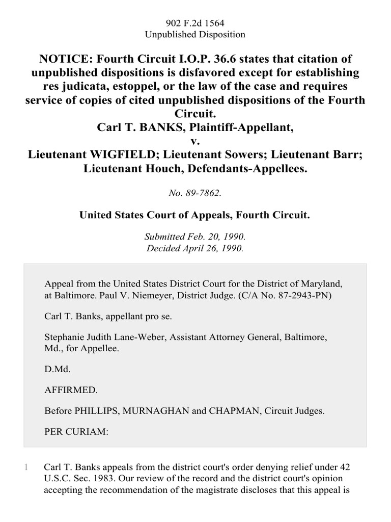 Carl T. Banks v. Lieutenant Wigfield Lieutenant Sowers Lieutenant Barr ...