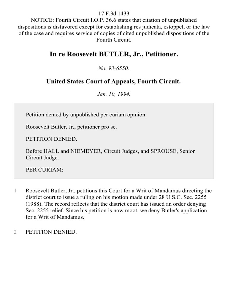 In Re Roosevelt Butler, JR., 17 F.3d 1433, 4th Cir. (1994) | PDF