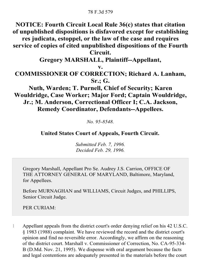 Fourth Circuit Ruling on Marshall v. Correction | PDF