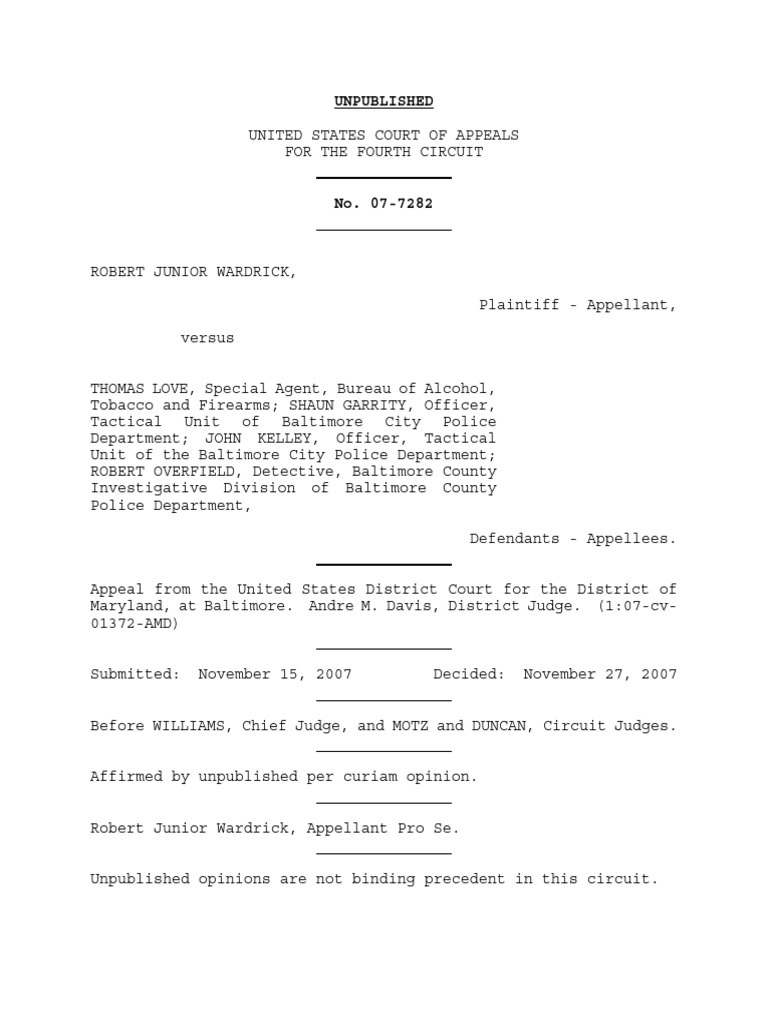 Wardrick v. Love, 4th Cir. (2007) | PDF | Law