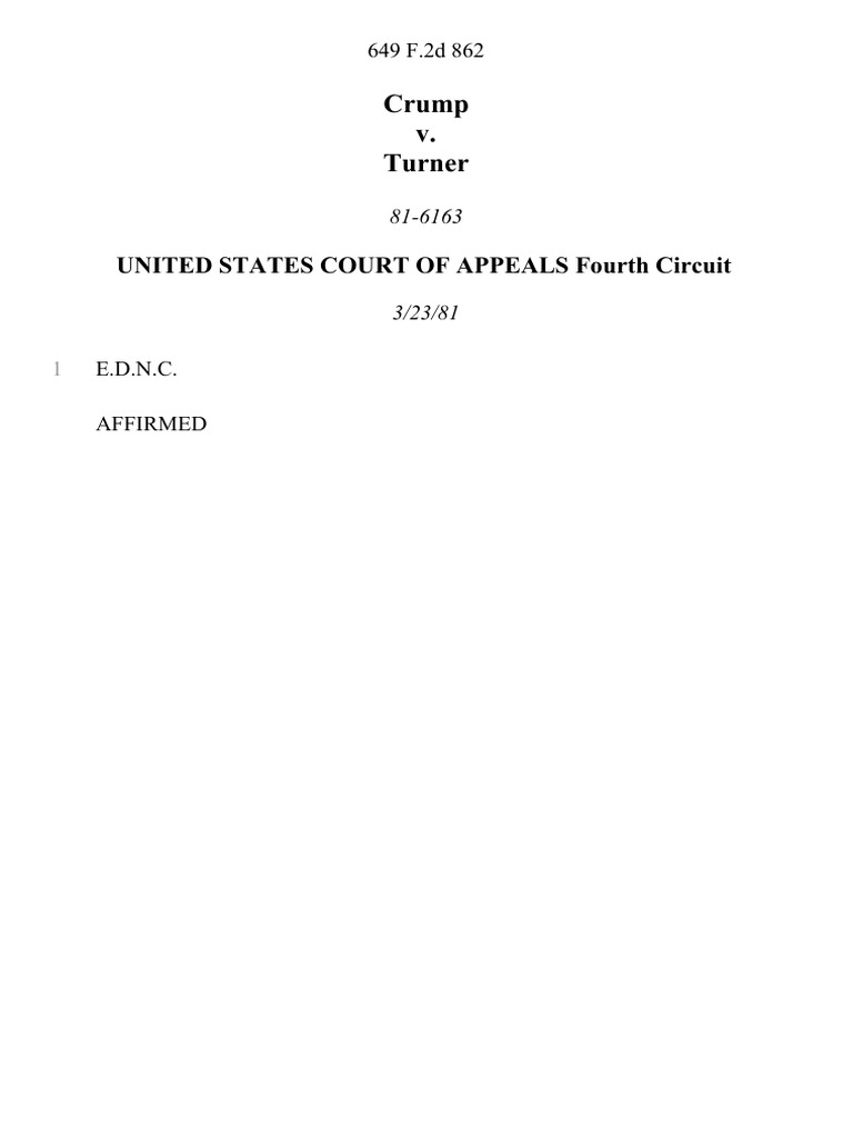 Crump v. Turner, 649 F.2d 862, 4th Cir. (1981) | PDF