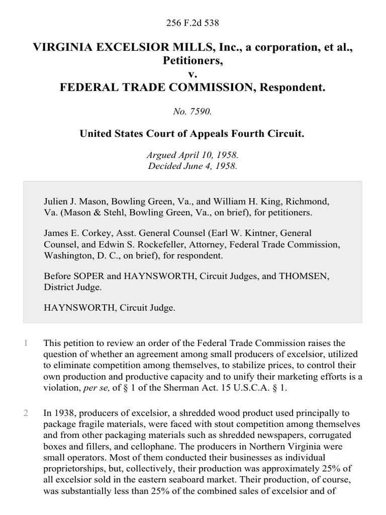 Virginia Excelsior Mills, Inc., A Corporation v. Federal Trade ...