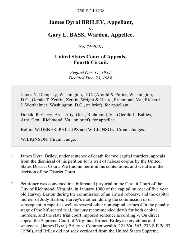 James Dyral BRILEY, Appellant, v. Gary L. BASS, Warden, Appellee | PDF ...