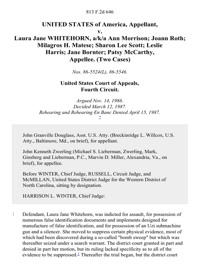 United States v. Laura Jane Whitehorn, A/K/A Ann Morrison Joann Roth ...