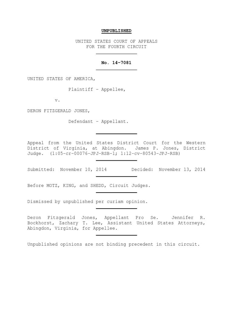 United States v. Deron Jones, 4th Cir. (2014) | PDF