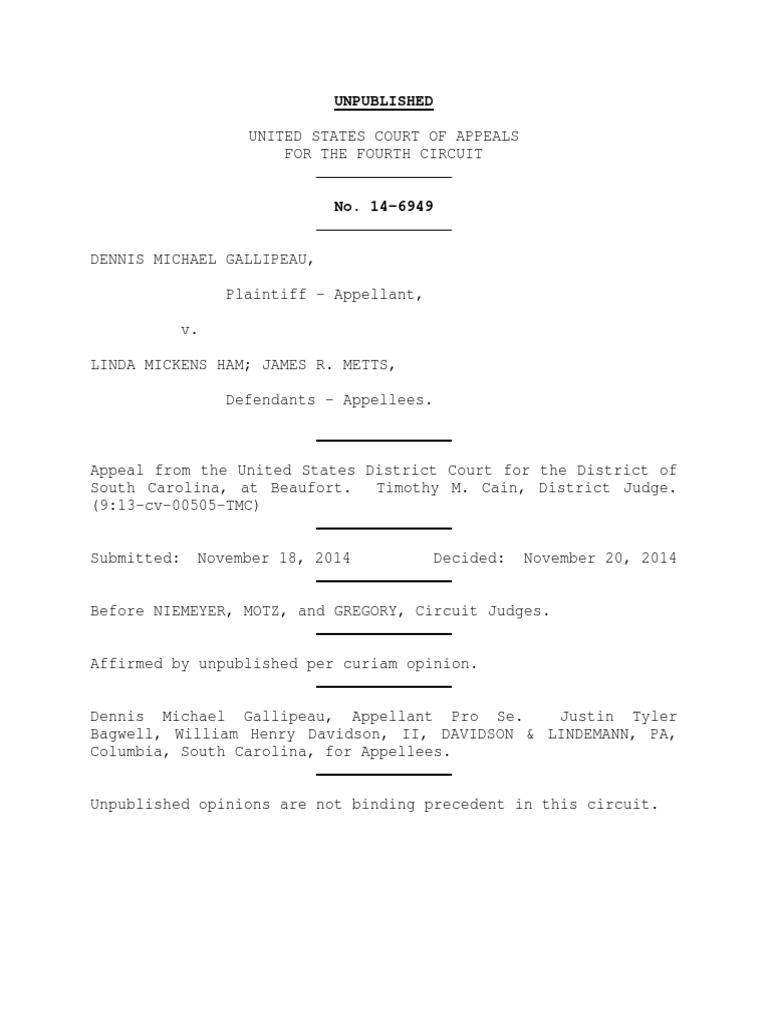 Dennis Gallipeau v. Linda Ham, 4th Cir. (2014) | PDF