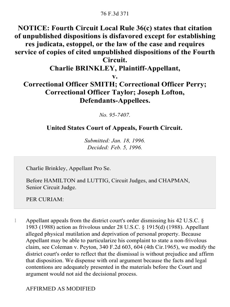 Charlie Brinkley v. Correctional Officer Smith Correctional Officer ...