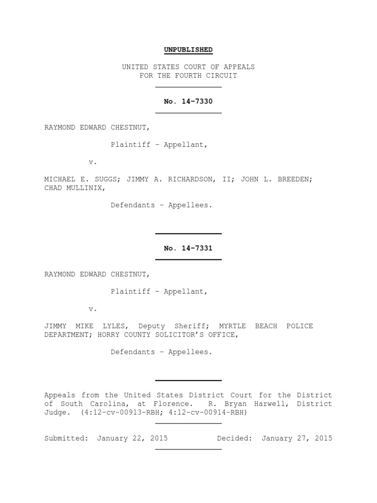 Raymond Chestnut v. Michael Suggs, 4th Cir. (2015) | PDF | Politics