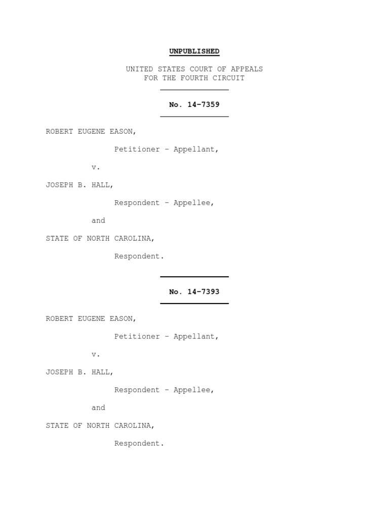 Robert Eason v. Joseph Hall, 4th Cir. (2015) | PDF