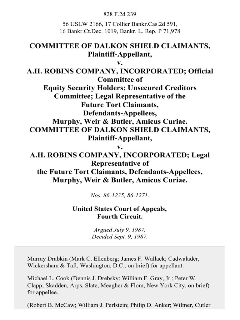 Dalkon Shield Claimants v. A.H. Robins Appeal | PDF | Dishonesty ...