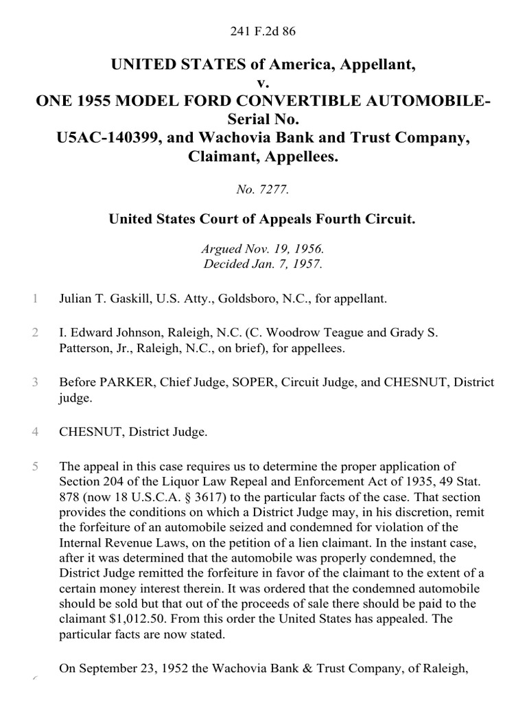 United States v. One 1955 Model Ford Convertible Automobile-Serial No ...