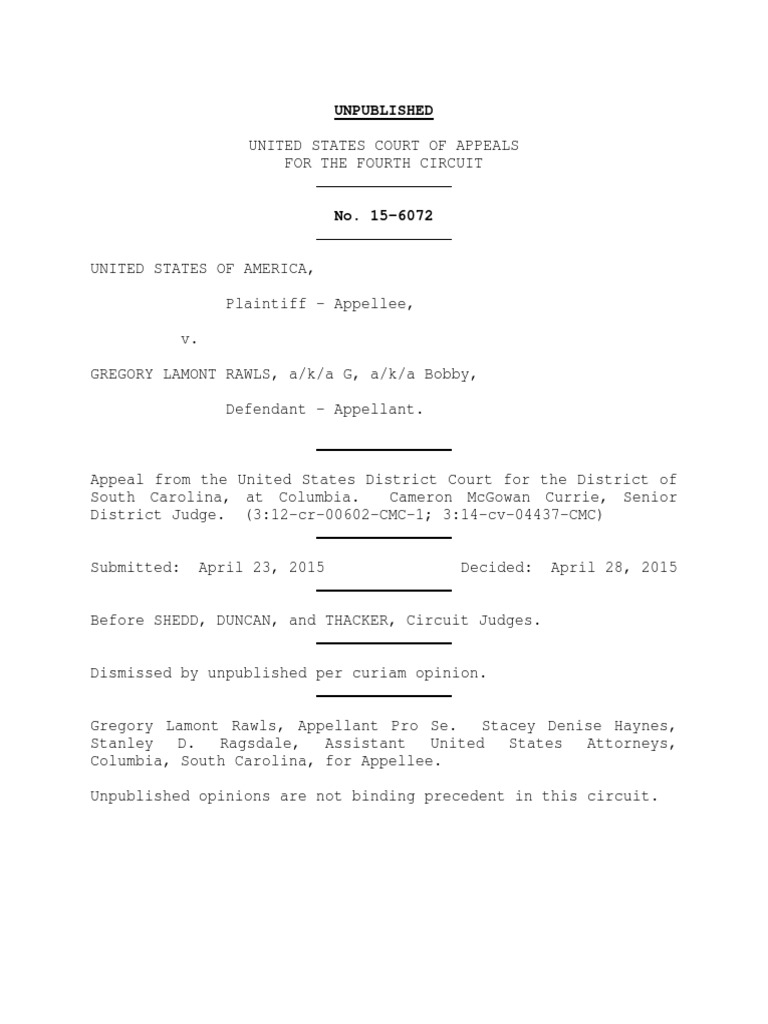 United States v. Gregory Rawls, 4th Cir. (2015) | PDF