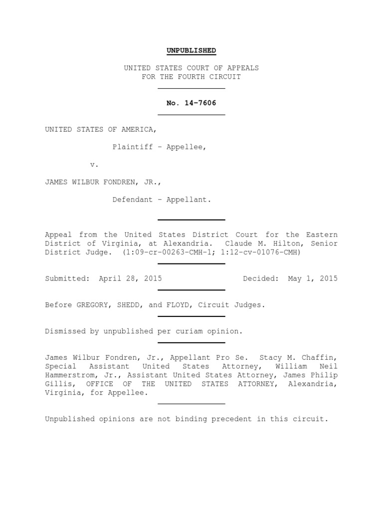 United States v. James Fondren, JR., 4th Cir. (2015) | PDF | Law