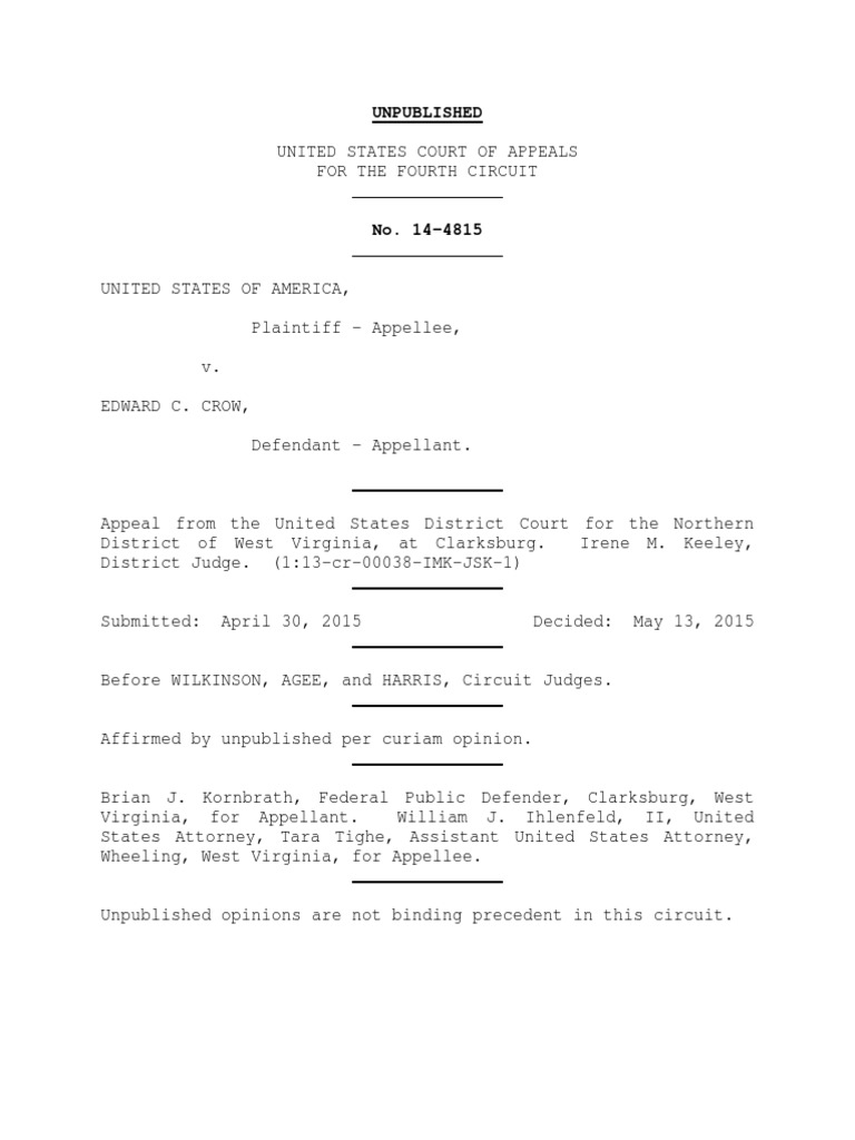 United States v. Edward Crow, 4th Cir. (2015) | PDF | Appeal | Sentence ...