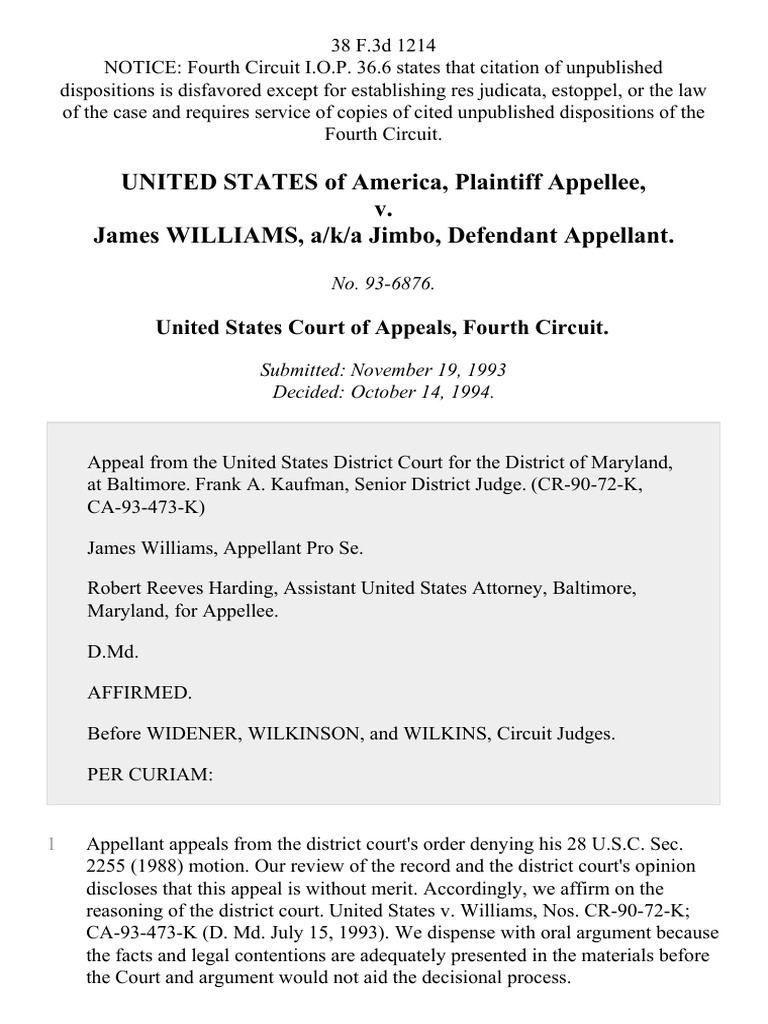 UNITED STATES of America, Plaintiff Appellee, v. James WILLIAMS, A/k/a ...