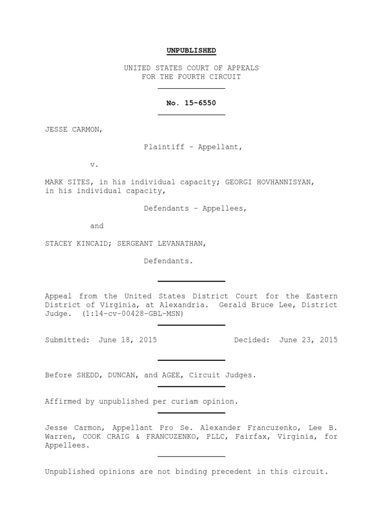 Jesse Carmon v. Mark Sites, 4th Cir. (2015) | PDF