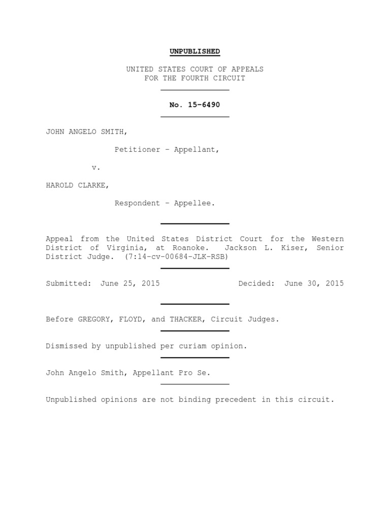 John Smith v. Harold Clarke, 4th Cir. (2015) | PDF | Social Science