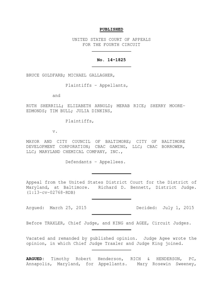 Bruce Goldfarb v. Mayor and City Council of Baltimore, 4th Cir. (2015 ...
