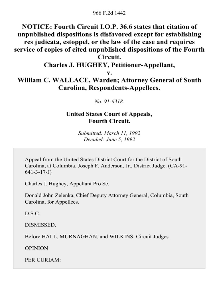 Charles J. Hughey v. William C. Wallace, Warden Attorney General of ...