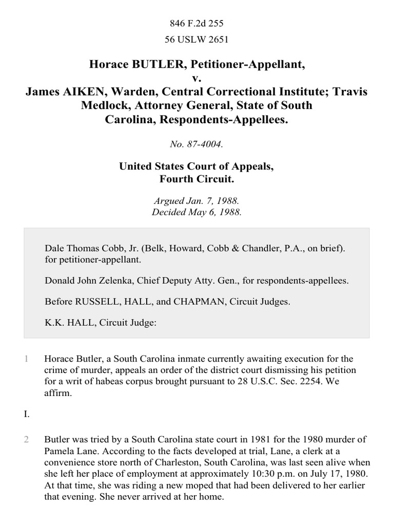 Horace Butler v. James Aiken, Warden, Central Correctional Institute ...