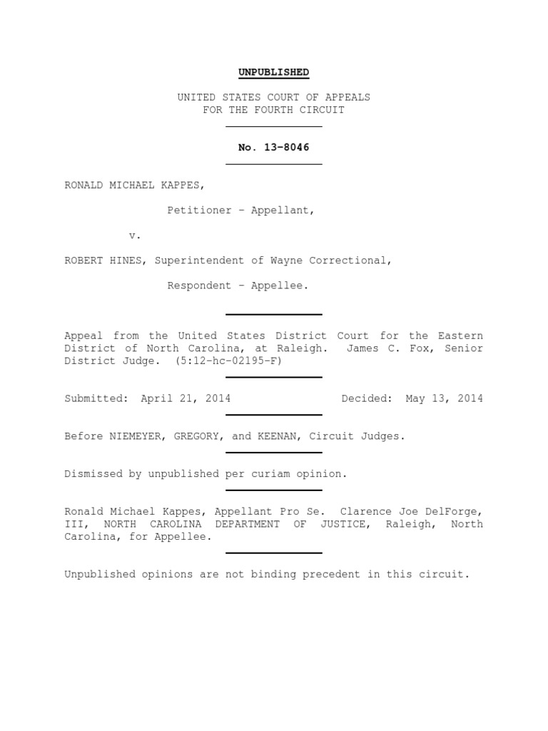 Ronald Kappes v. Robert Hines, 4th Cir. (2014) | PDF