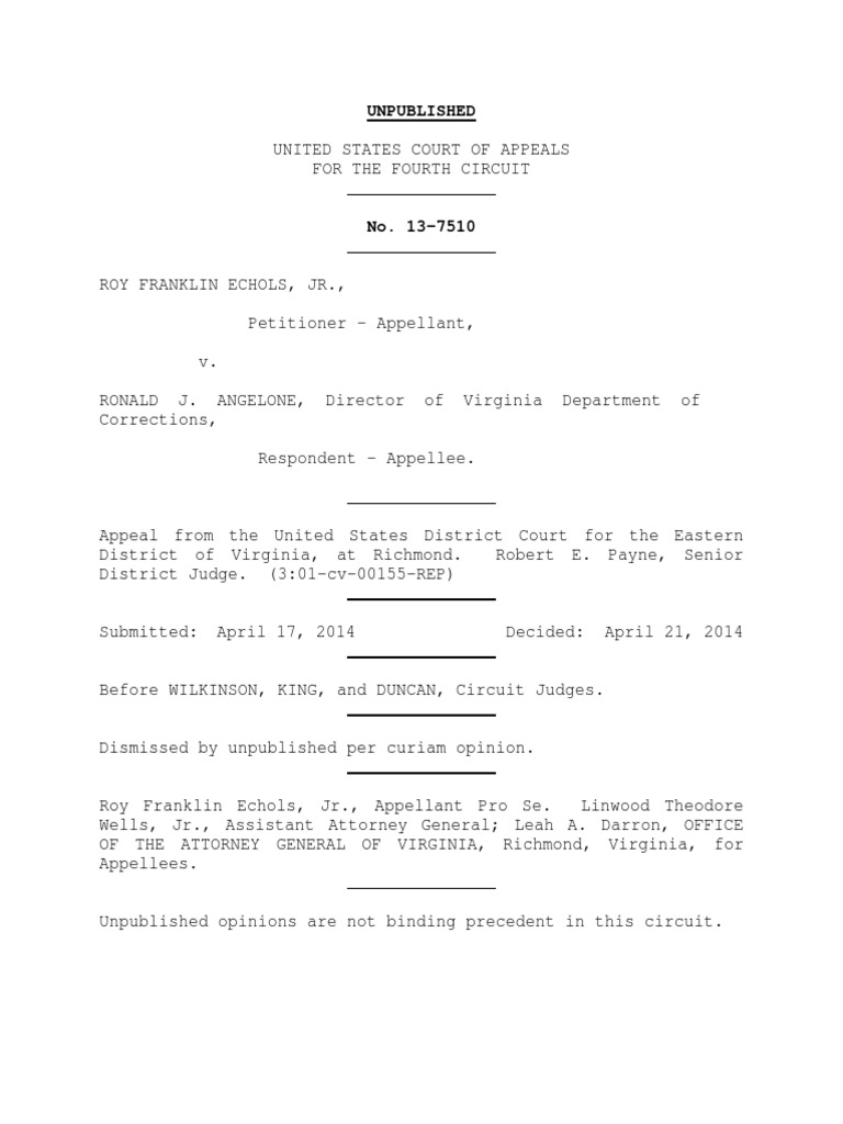 Roy Echols, Jr. v. Ronald Angelone, 4th Cir. (2014) | PDF | Supreme ...