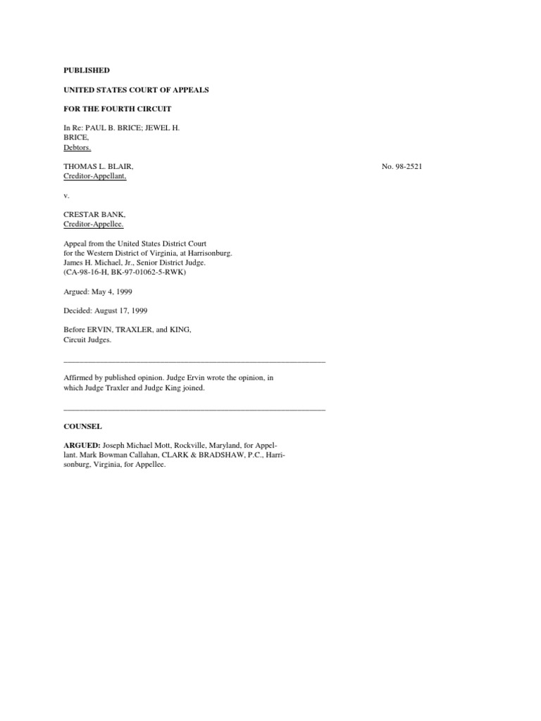 Blair v. Crestar Bank, 4th Cir. (1999) | PDF | Security Interest | Code ...