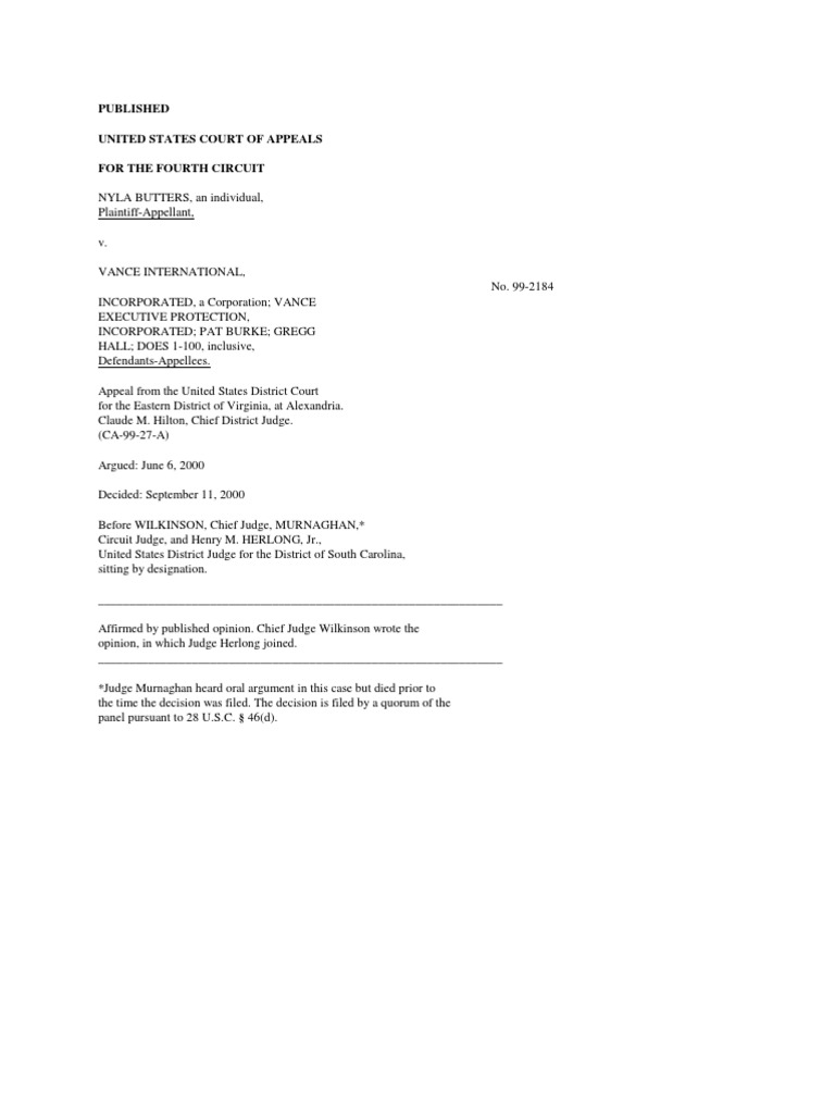 Butters v. Vance International, 4th Cir. (2000) | PDF | Sovereign ...