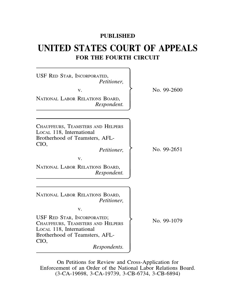 USF Red Star Inc v. NLRB, 4th Cir. (2000) | Download Free PDF ...
