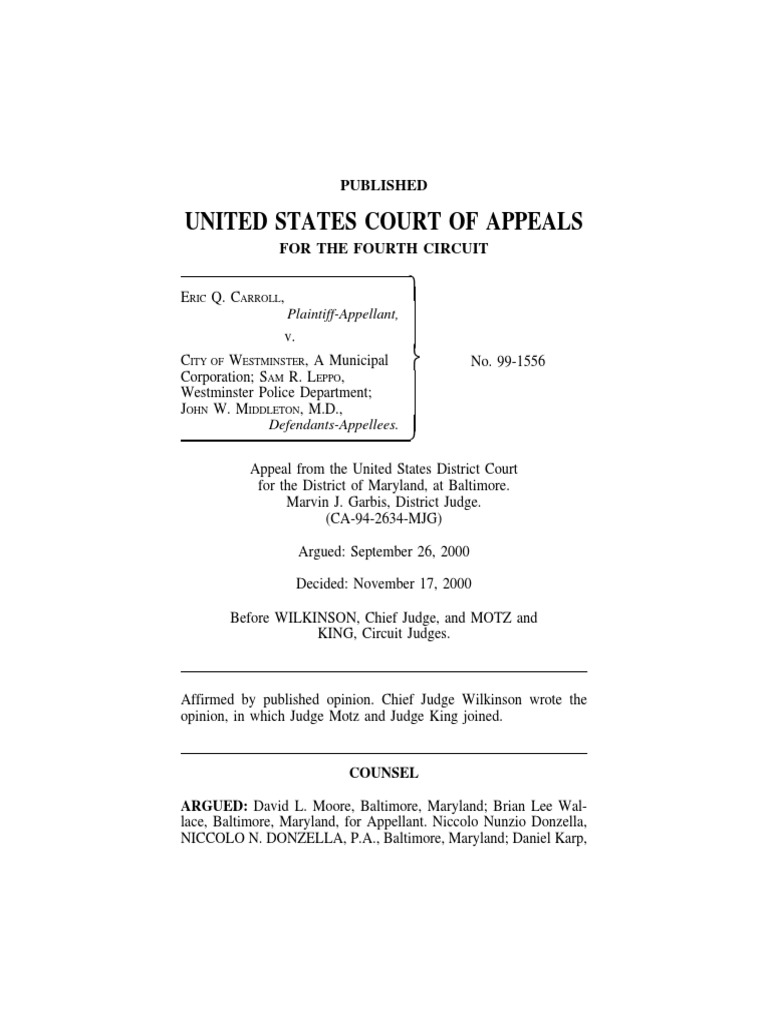 Carroll v. City of Westminster, 4th Cir. (2000) | PDF | Fourth ...