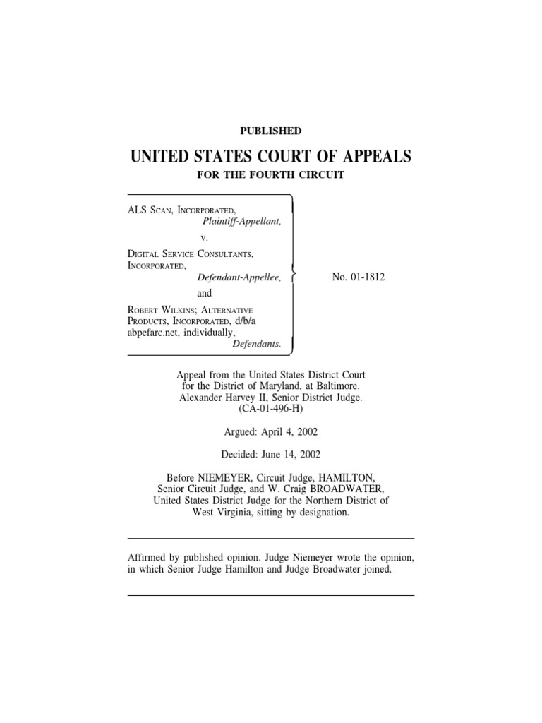 Als Scan Inc V Digital Service 4th Cir 2002 Pdf Personal Jurisdiction Legal Procedure