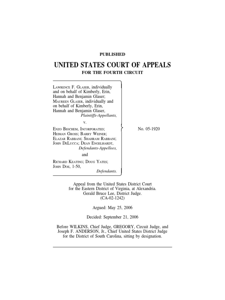 Glaser v. Enzo Biochem, Inc, 4th Cir. (2006) | PDF | Misrepresentation ...