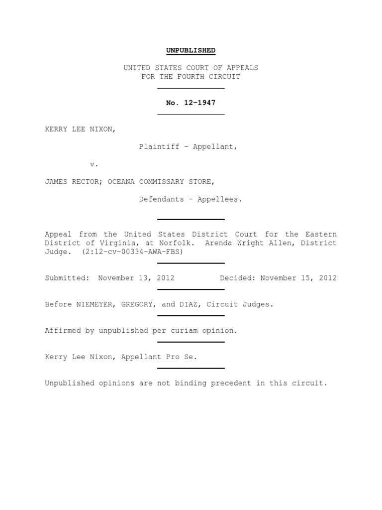 Kerry Nixon v. James Rector, 4th Cir. (2012) | PDF