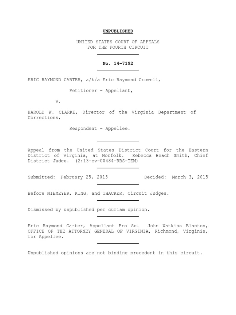 Eric Carter v. Harold Clarke, 4th Cir. (2015) | PDF | Politics