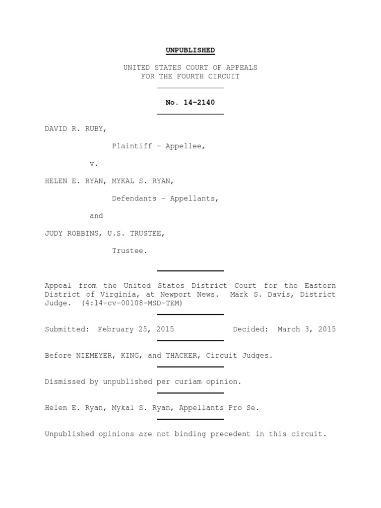 Appeal Dismissal in Ruby v. Ryan Case | PDF