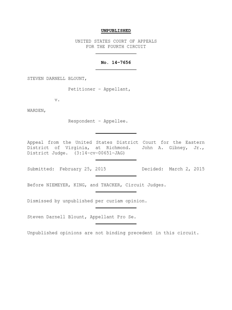 Steven Blount v. Warden, 4th Cir. (2015) | PDF