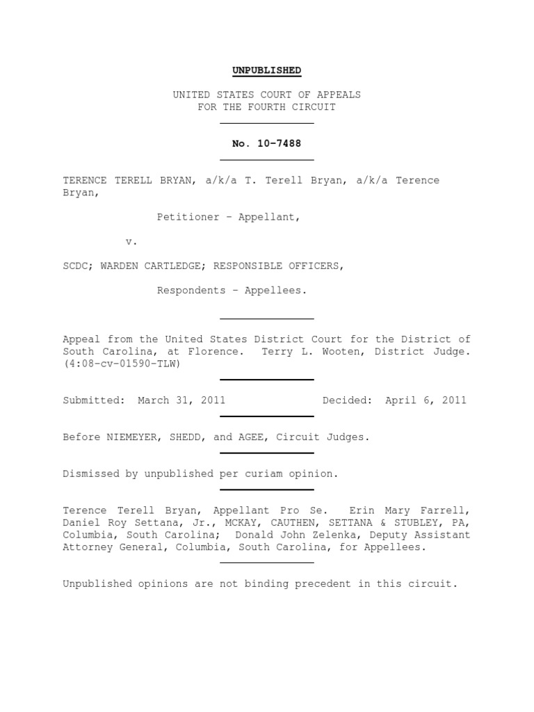 Bryan v. SCDC, 4th Cir. (2011) | PDF
