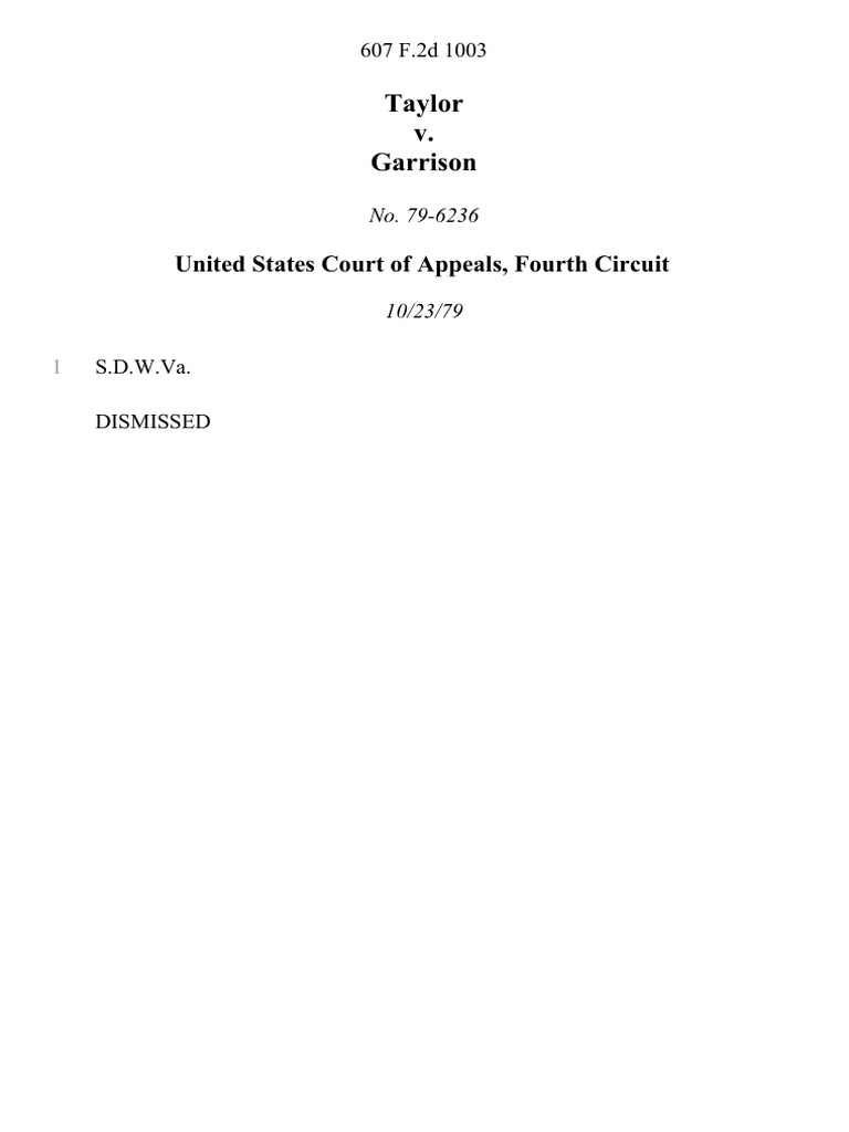 Taylor v. Garrison, 607 F.2d 1003, 4th Cir. (1979) | PDF