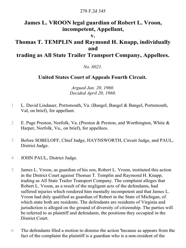James L. Vroon Legal Guardian of Robert L. Vroon, Incompetent v. Thomas ...