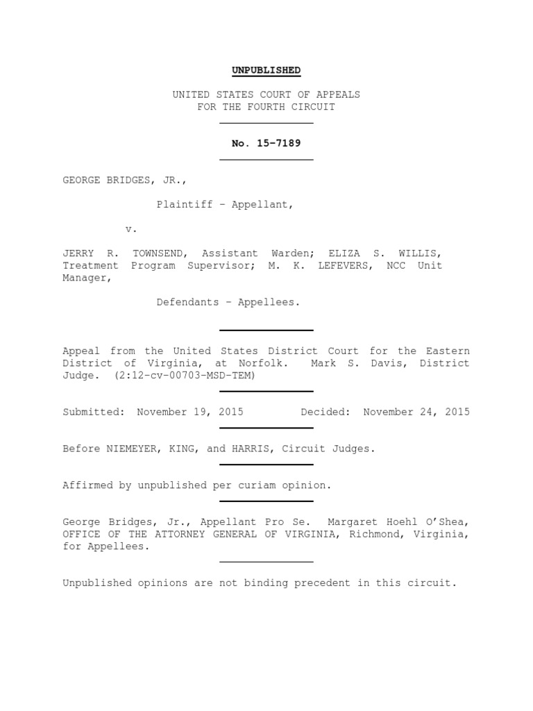 George Bridges, Jr. v. Jerry Townsend, 4th Cir. (2015) | PDF