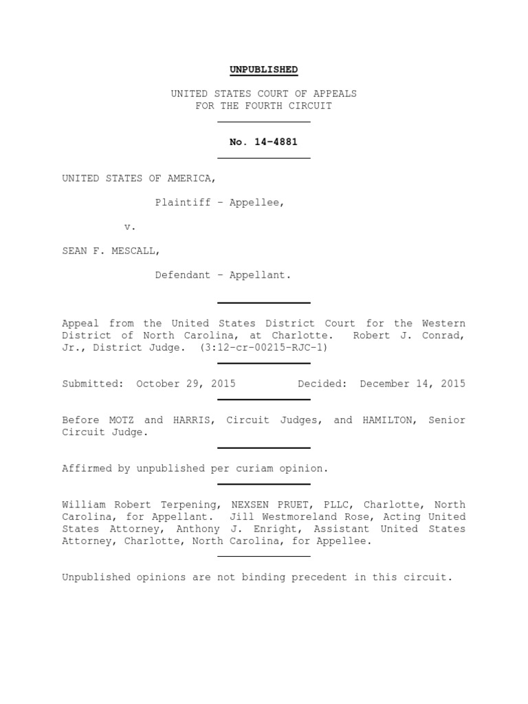 United States v. Sean Mescall, 4th Cir. (2015) | PDF | Contempt Of ...