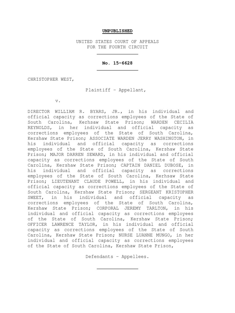 Christopher West v. William Byars, JR., 4th Cir. (2015) | PDF | United ...