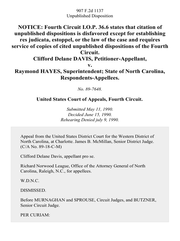 Clifford Delane Davis v. Raymond Hayes, Superintendent State of North ...