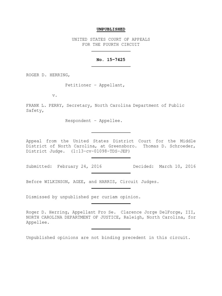 Roger Herring v. Frank Perry, 4th Cir. (2016) | PDF