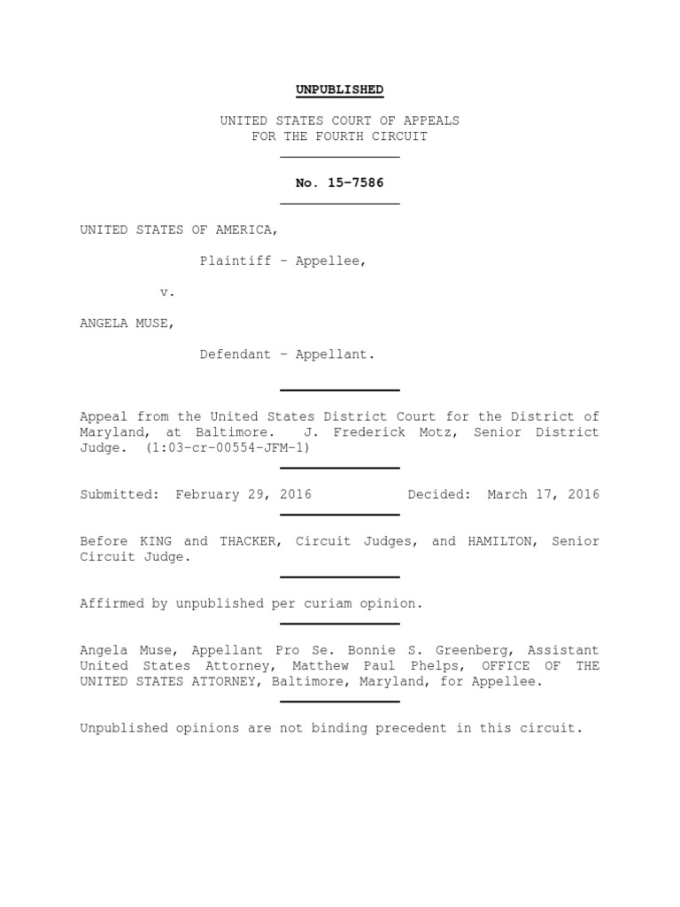 United States v. Angela Muse, 4th Cir. (2016) | PDF