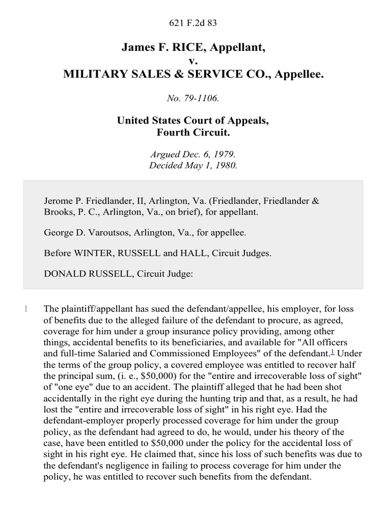 James F. Rice v. Military Sales & Service Co., 621 F.2d 83, 4th Cir ...