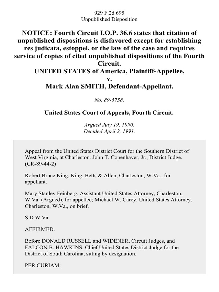 United States v. Mark Alan Smith, 929 F.2d 695, 4th Cir. (1991) | PDF ...