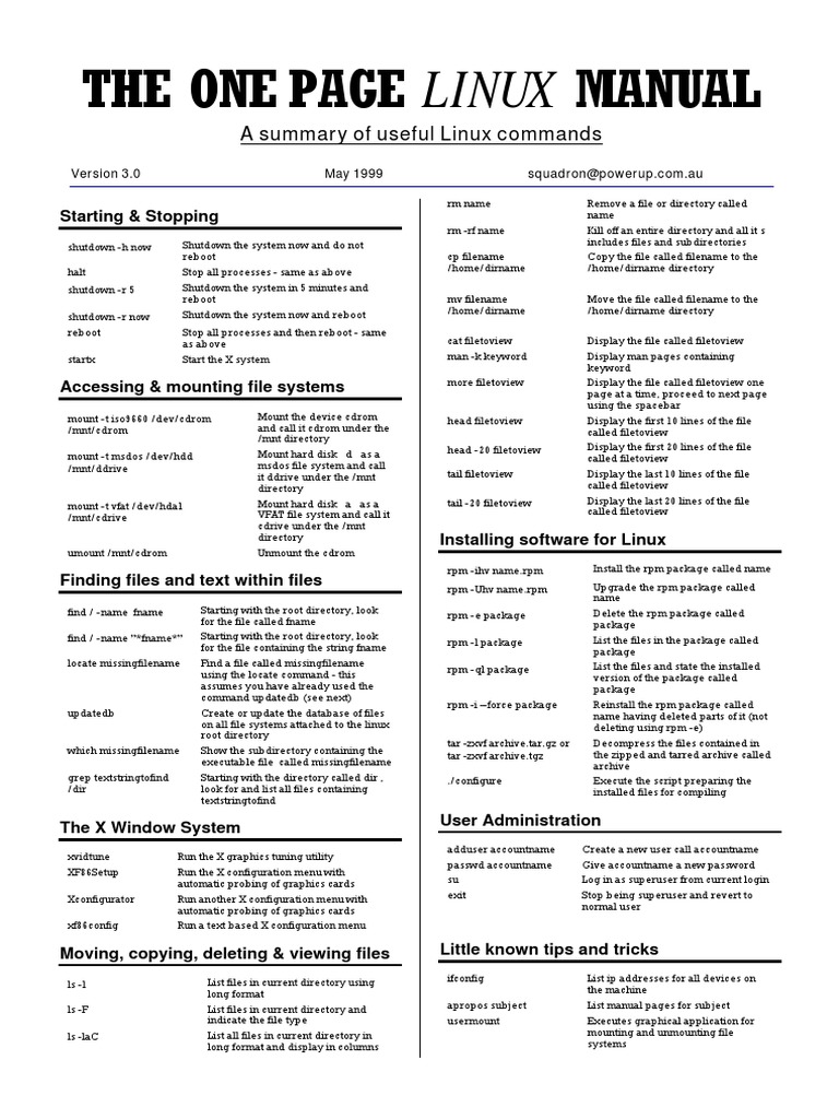 The One Page Linux Manual PDF | Descargar gratis PDF | Business